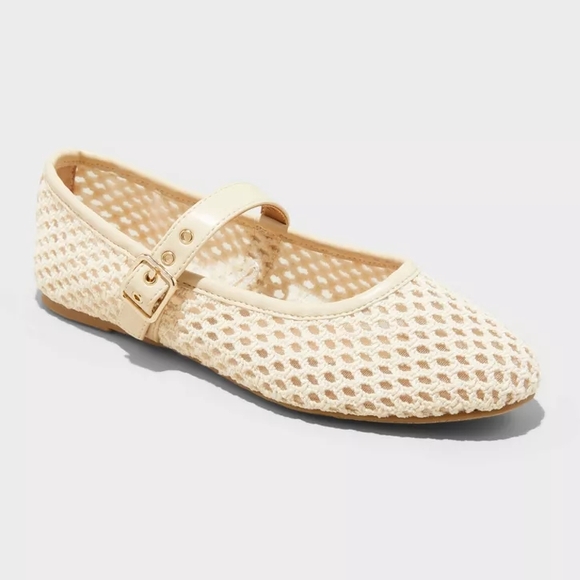 Shoes | Cream Flats With Woven Texture And Strap | Poshmark